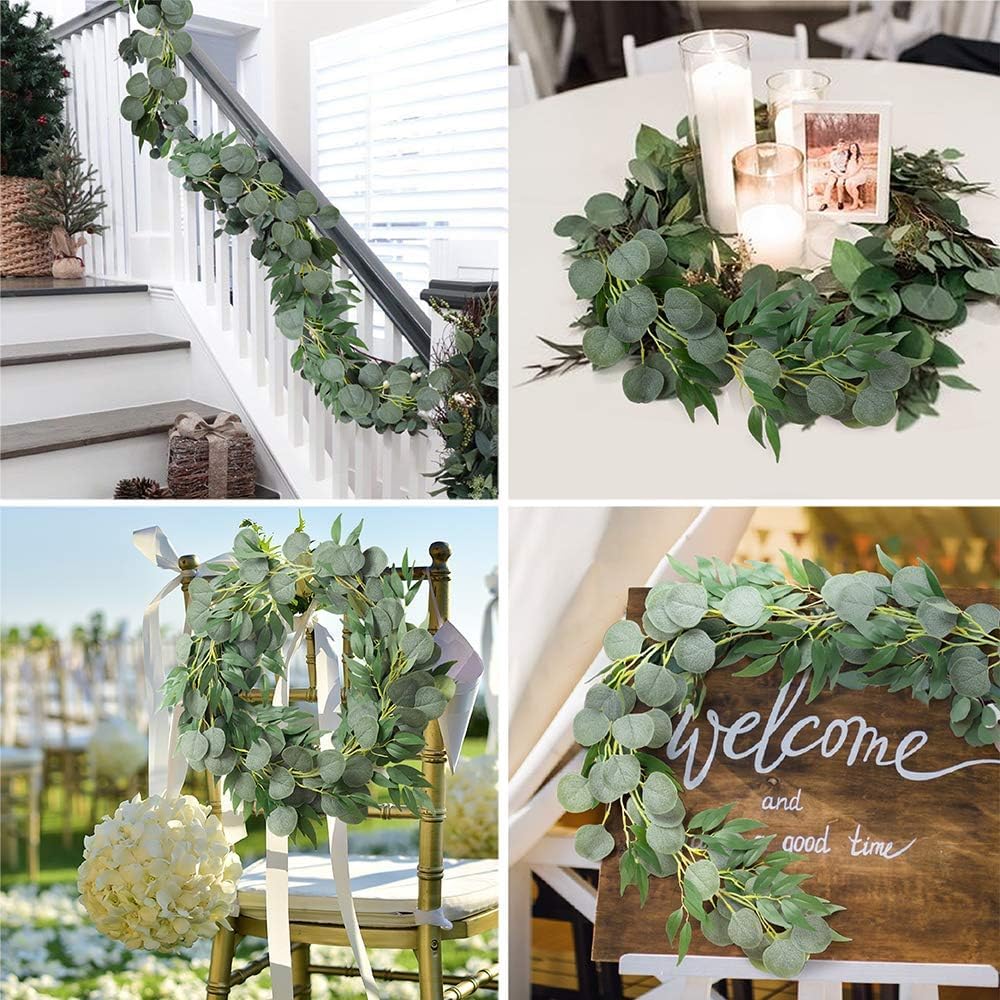 SOMYTING 2 PCS 6ft Artificial Eucalyptus Garland with Willow Leaves, Faux Greenery Garland Hanging Plants for Wedding Backdrop Arch Wall Garden Home Decor (Eucalyptus Willow Leaves, 2)