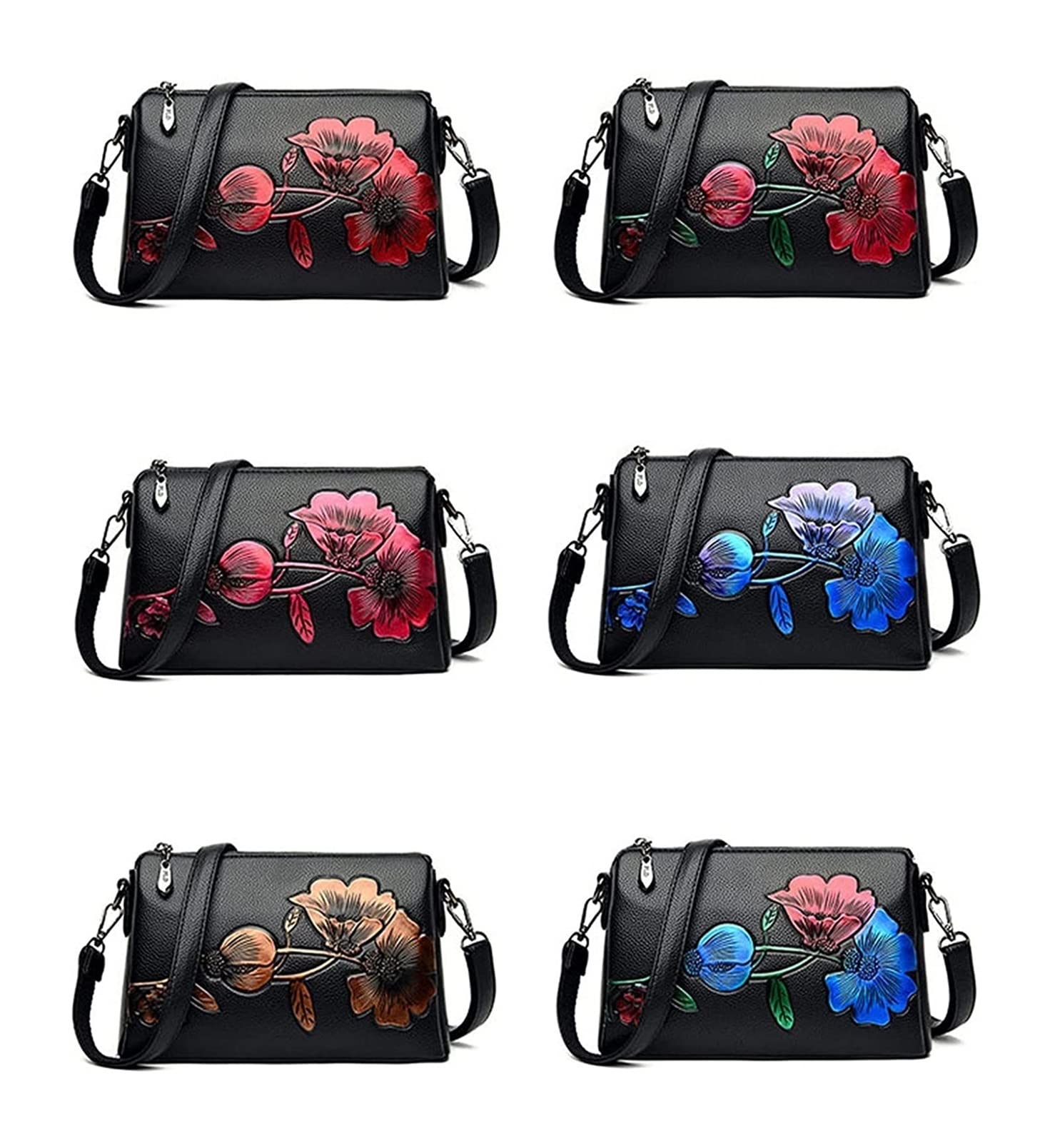 BROART Travel Messenger Shoulder Purse Elegant Flower Pattern PU Leather Crossbody Bag Casual Trendy Shoulder Bag (Color : Brown, Size : One Size)