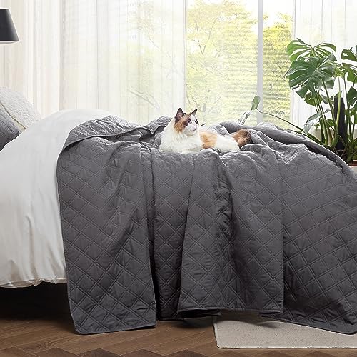 Bedsure King Size Quilt Set - Soft Ultrasonic Quilt King Size - Diamond Bedspread King Size - Lightweight Bedding Coverlet for All Seasons (Includes 1 Grey Quilt, 2 Pillow Shams)