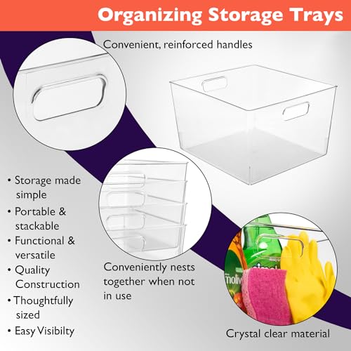 ClearSpace Clear Plastic Storage Bins – XL 6 Pack Perfect Kitchen or Pantry Organization Fridge Organizer and Storage Bins, Cabinet Organizers