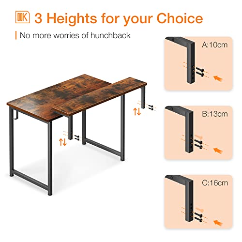 ODK Computer Desk with Adjustable Monitor Shelves, 40 inch Home Office Desk with Monitor Stand, Writing Desk, Study Workstation with 3 Heights (10cm, 13cm, 16cm), Rustic Brown