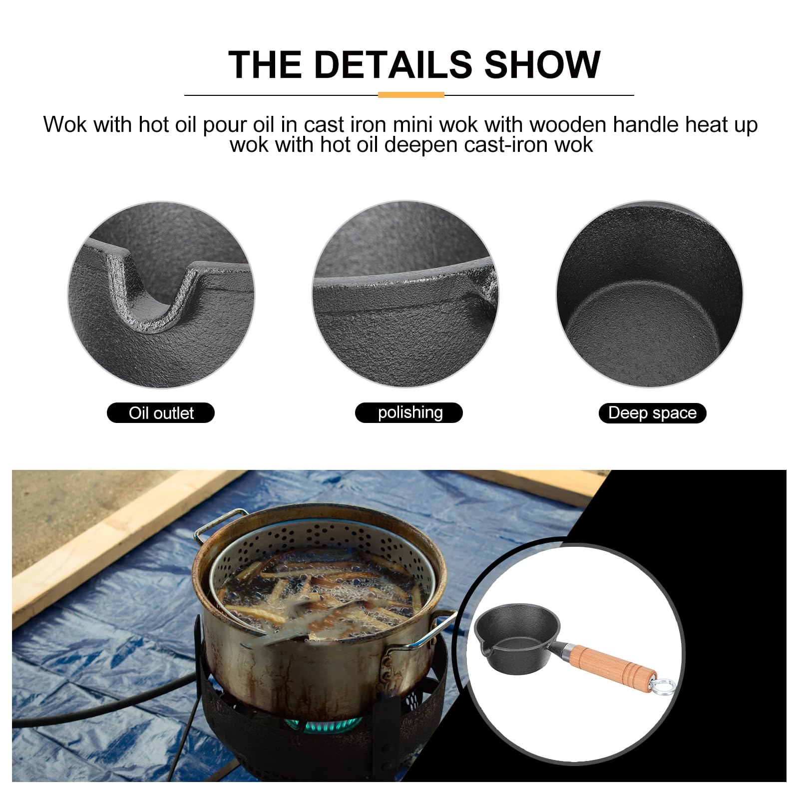 Tofficu Hot Oil Pan Non Stick Small Cast Iron Pot Butter Warmer Pot Mini Cast Iron Skillet Small Oil Heating Pan Melting Pot Ceramic Nonstick Pan Oil Heating Pot Enamel Small Eggs Wooden
