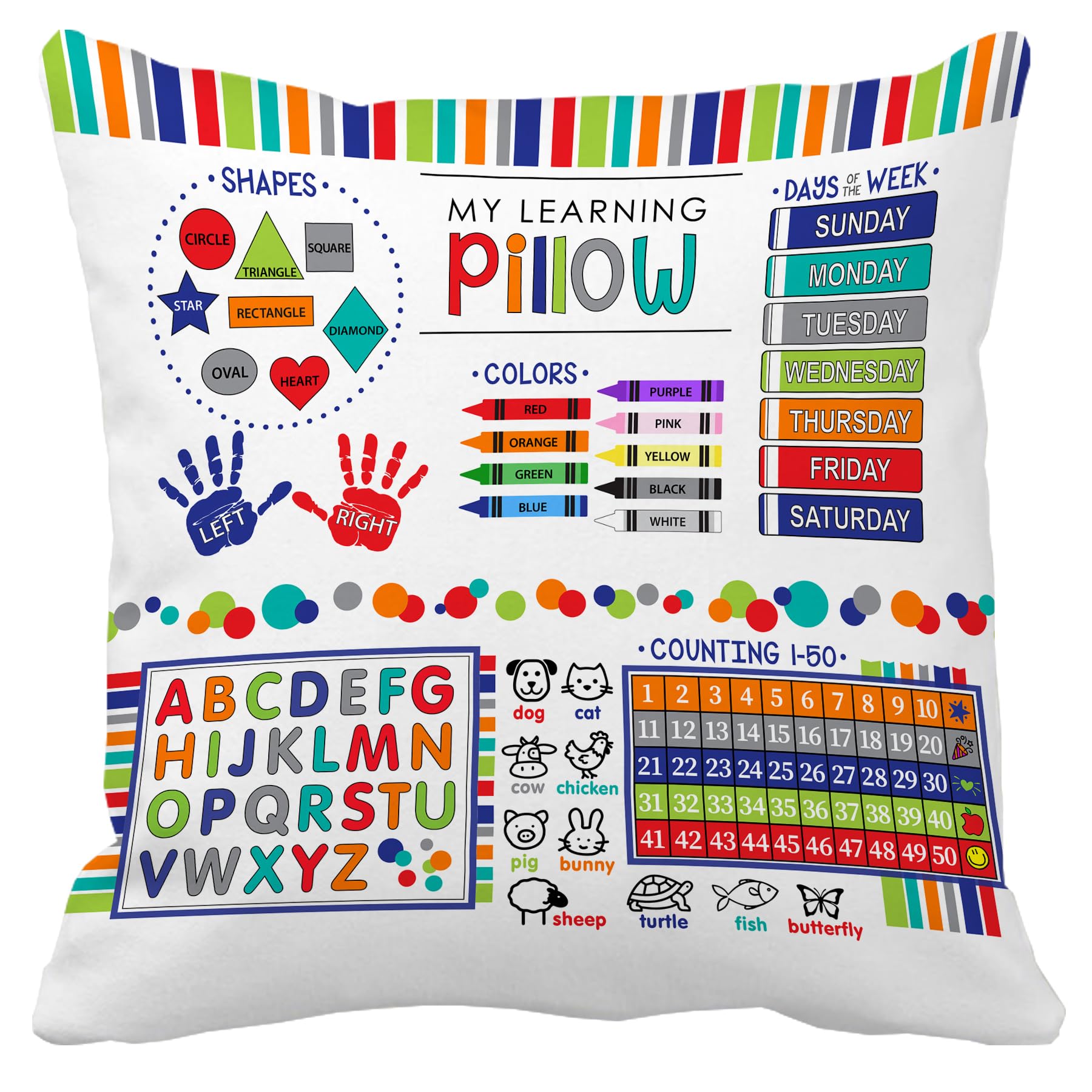 Decorbox Learning Chart 18x18 Inch Throw Pillow Cover,Book Reading Educational Corner ABCs Cushion Case,School Classroom Home Room Teacher Teaching Student Kid Child Children Boy Girl Gift Pillowcase