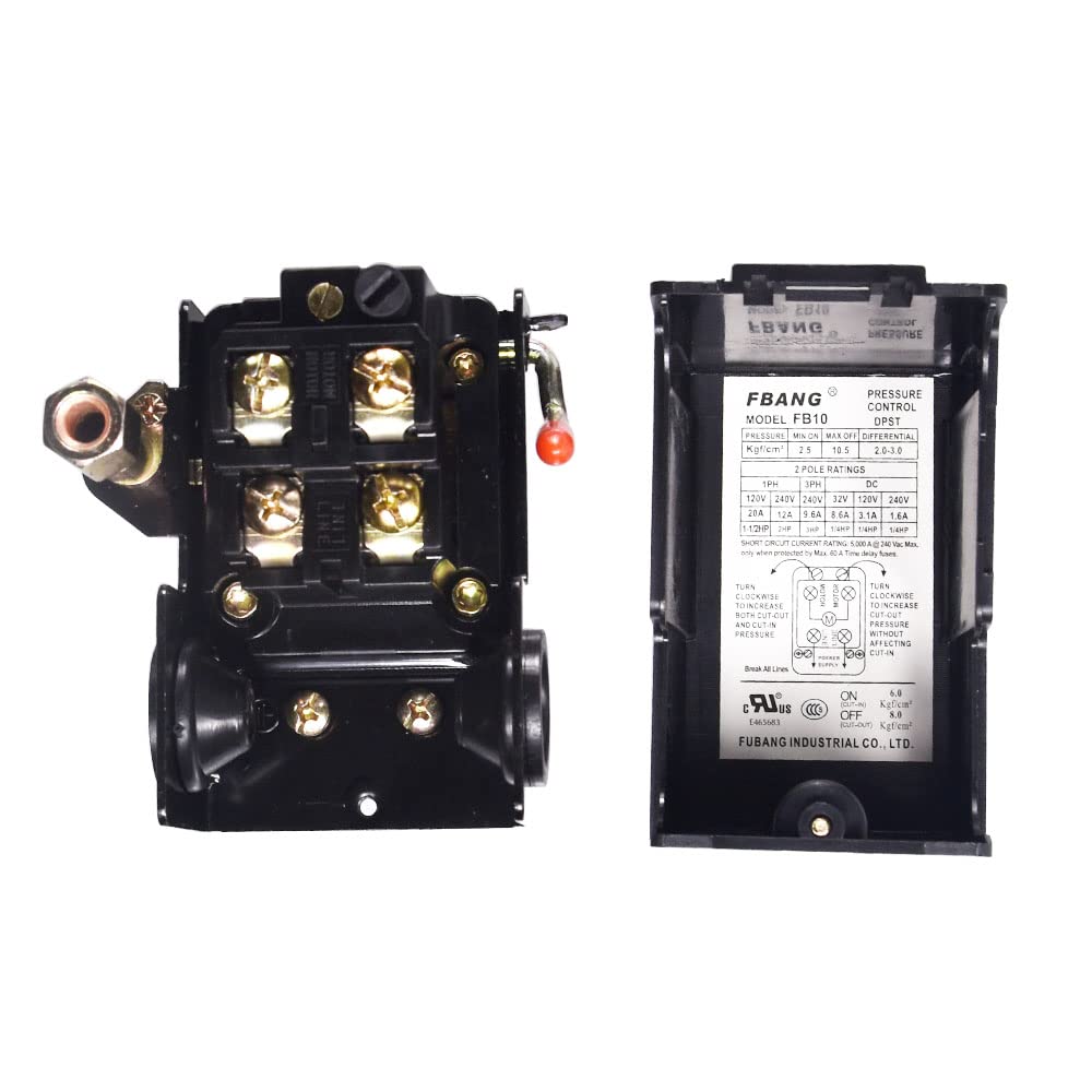 FBANG air Compressor Pressure Switch with Pressure Regulator, 90-120 PSI air Compressor Switch equips Pressure Gauge
