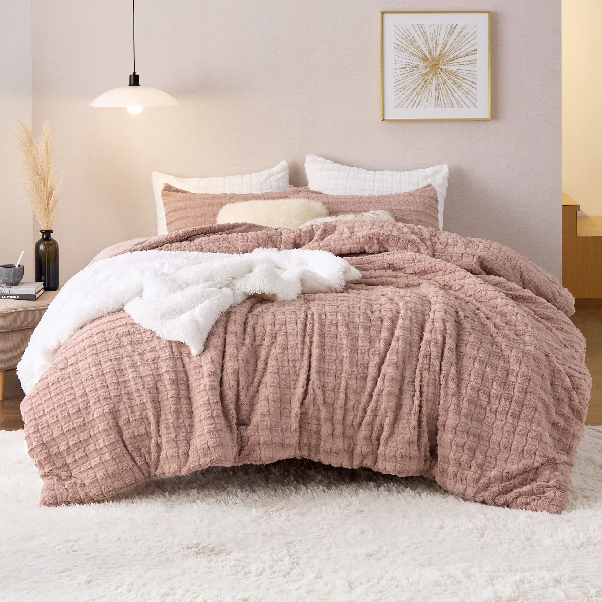 Bedsure Ultra Soft Shaggy Faux Fur Queen Comforter Set - Winter Warm 3 Piece Bedding With Plush Comforter and 2 Pillowcases