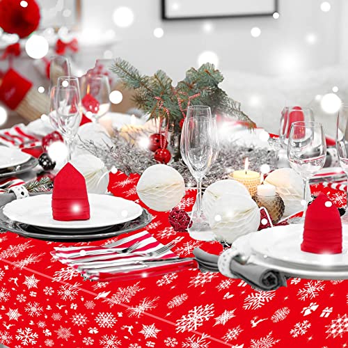 DmHirmg Christmas Tablecloth Decorations 3Pcs 54 X 108Inch Red Plastic Christmas Trees Snowflakes Table Cover Winter Snowman Christmas Tablecloth for Christmas Holiday (Red, 54" x 108")