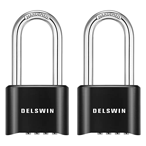 DELSWIN Combination Lock Outdoor Padlock - Weatherproof Extended 2-1/2 in. Long Shackle Combination Padlock for Gate, Shed, Trailers, and Sports Lockers(Black,2Pcs)