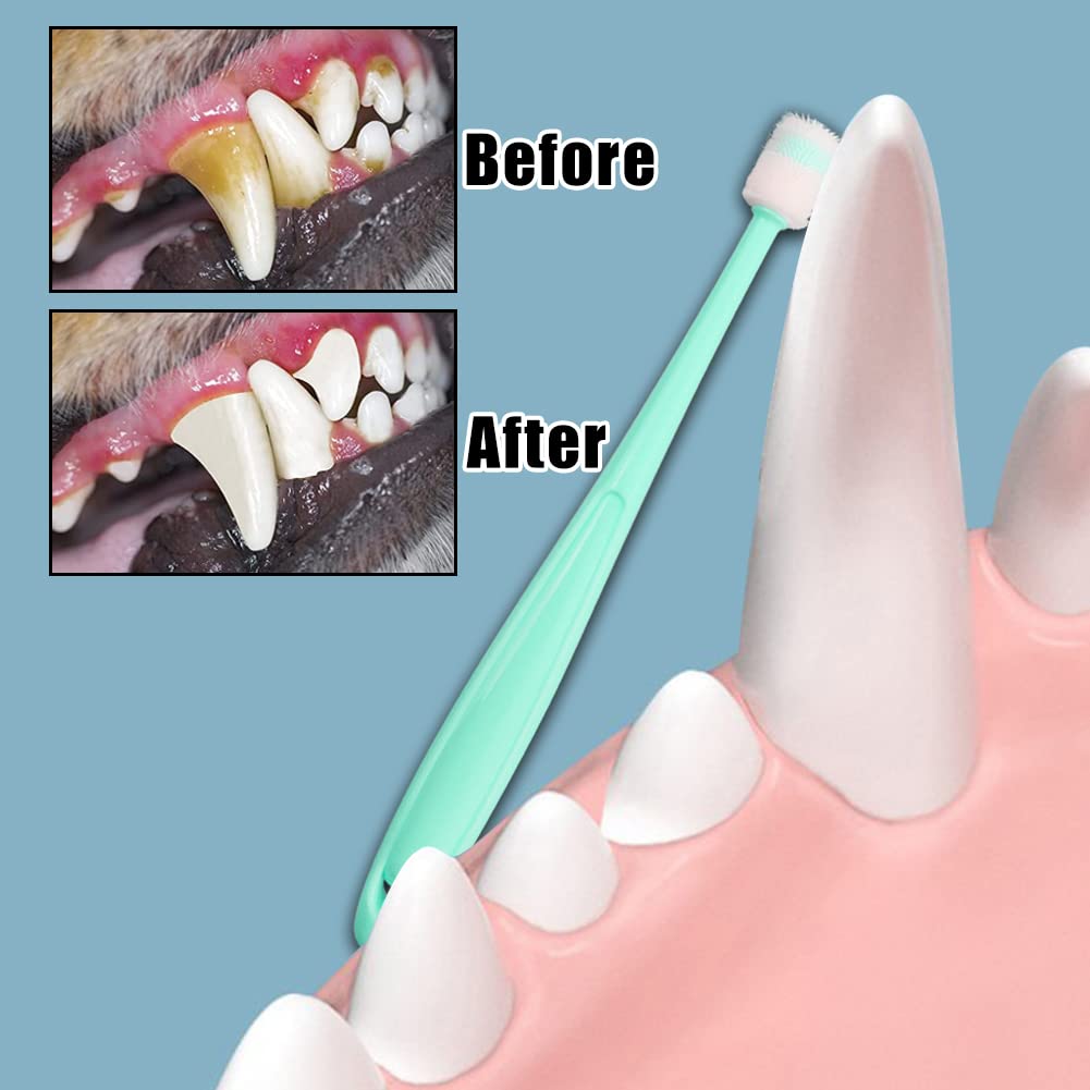 Thinslimer 4 Pack Cat & Dog Toothbrush 360 Degree Cleaning Soft Bristled Brush Dental Care Protect Teeth Deep Pet Tooth Easy to Carry Cleaning Tools for Pet Cat Dogs (Pink+Green)