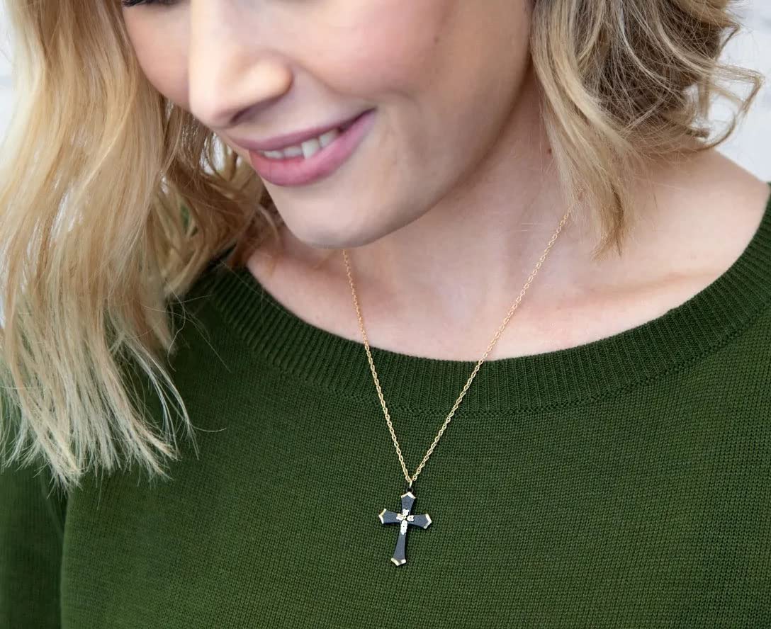 Black Cross in a Cross Pendant Necklace, 12k Green and Rose Black Hills Gold 18 Inches
