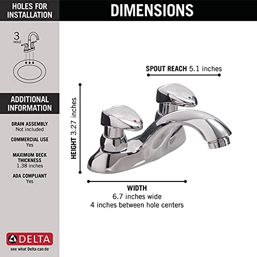 Delta Faucet 2 Handle Commercial Bathroom Faucet Chrome, Metering Faucet, Chrome Bathroom Faucet, Chrome 86T1153
