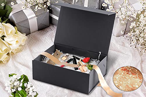 Gift Box Set Black 11x8x4 inches, Large Gift Box with Magnetic Lid, Rectangle Collapsible Groomsman box for Mom Gift, Christmas, Birthday, Graduation, New Year, Weddings, Fathers Day Presents HG0101