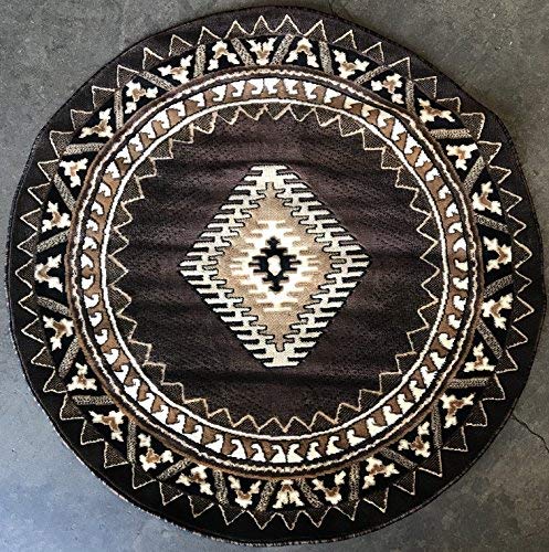 Southwest Native American Round Indian Kingdom Chocolate Brown Design D143 (4 Feet X 4 Feet)