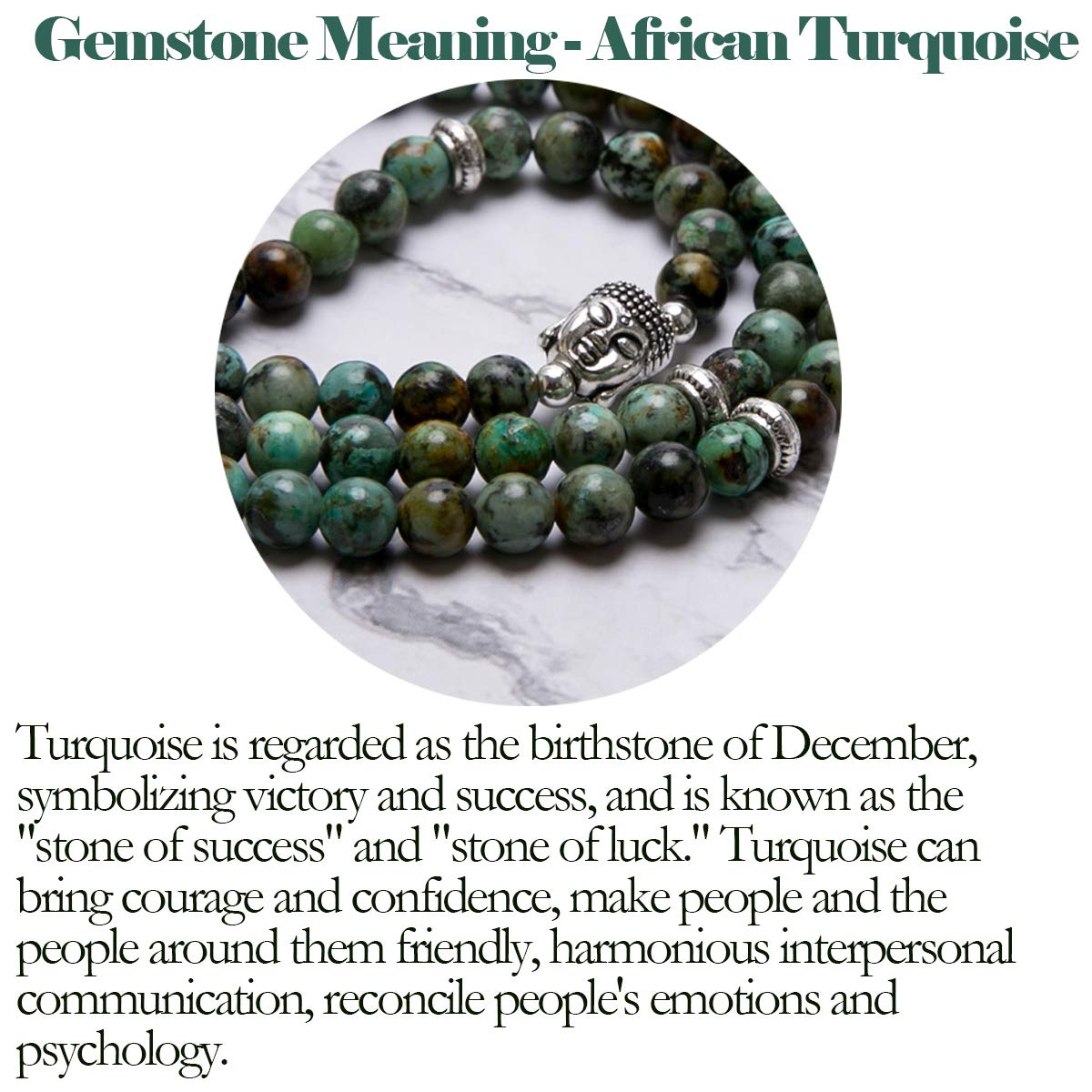 Bivei 108 Mala Beads Necklace Beaded Wrap Bracelets Genuine Gemstone Mala Prayer Beads Lotus Charm Yoga Meditation Necklace - African Turquoise