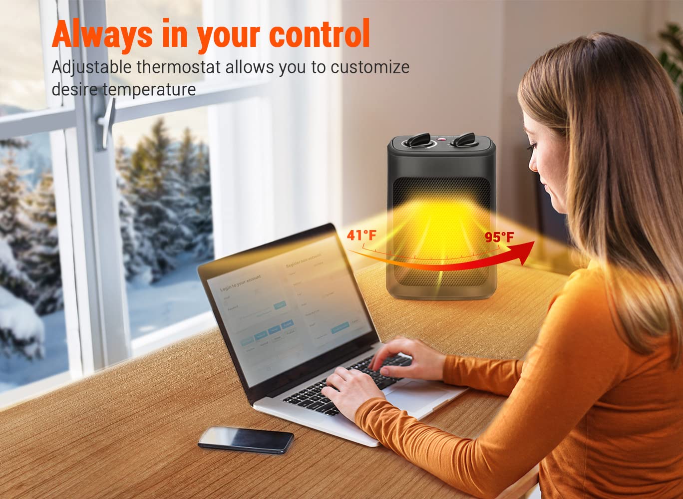 Space Heater, 1500W Heaters for Indoor Use with Thermostat, 1s Fast Heating Portable Electric Heater with 4 Modes, Small Ceramic PTC Room Heater with Tip-Over and Overheat Protection for Home, Office