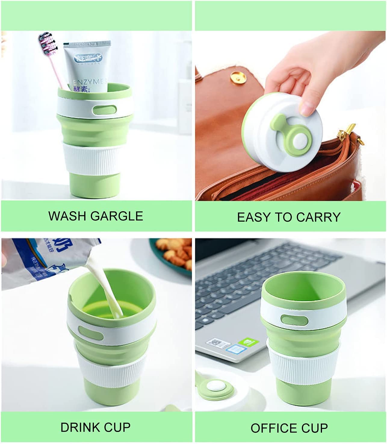 Collapsible Coffee Cups for Travel, Portable Foldable Travel Coffee Mug Silicone Collapsible Travel Cup 350ml Foldable Travel Mug with Lids Reusable Portable Bottle for Camping, Blue