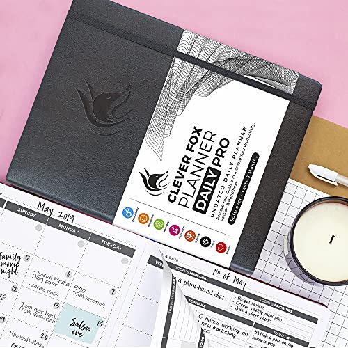 Clever Fox Planner Daily PRO - 8.5 x 11" A4 Size Daily Life Planner and Gratitude Journal to Increase Productivity, Time Management and Hit Your Goals - Undated - Lasts 3 Months (Silver Black)