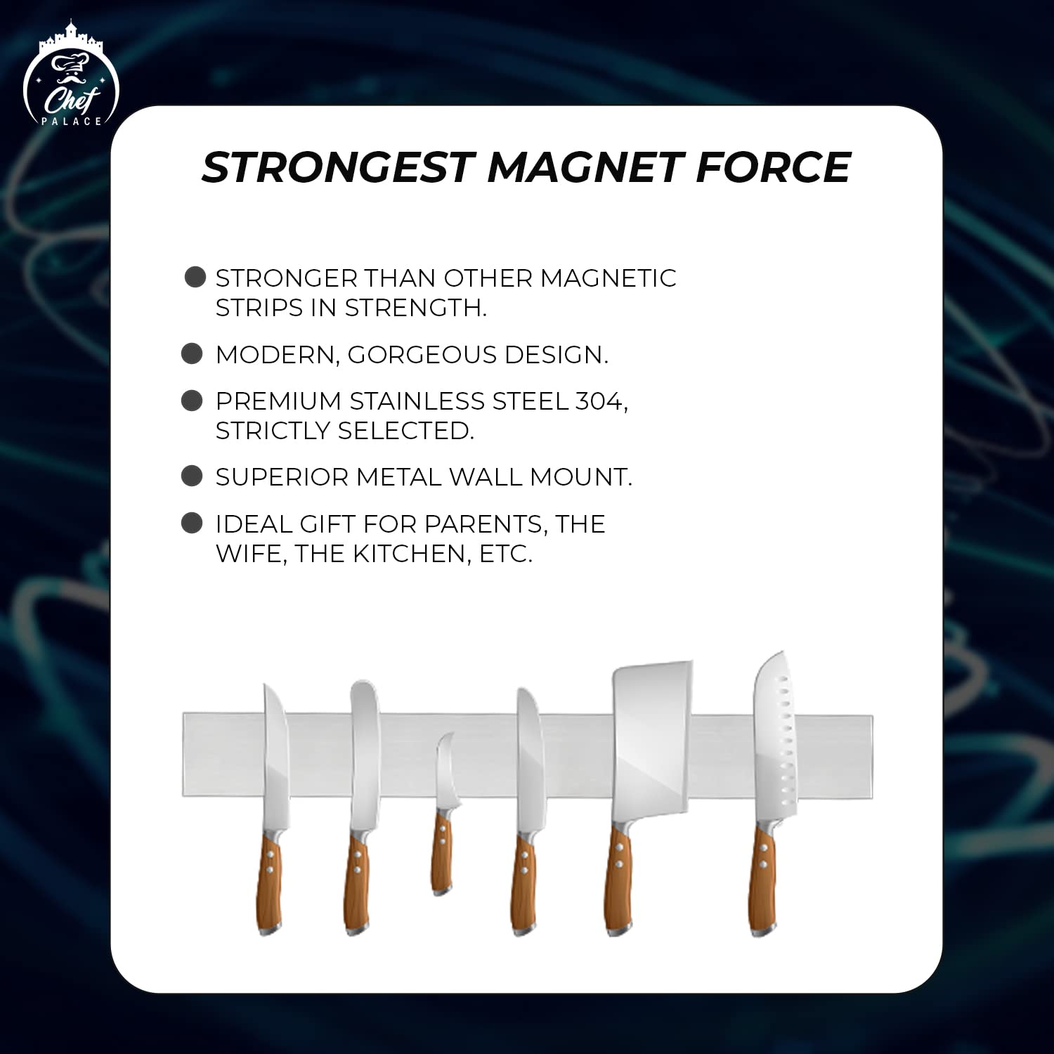 Chef Palace Magnetic Knife Strip, Simple to Install, Multiuse Knife Wall Mount Hanger, Suitable for Kitchen Utensils & Tools 40cm (15.7 Inch) Strong Magnetic Knife Bar