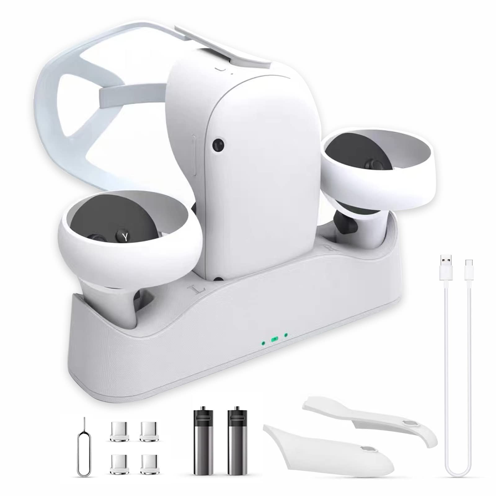 Charging Dock support for Oculus Quest 2,with 2 Rechargeable Batteries,USB-C Charge Cable, 4 Magnetic Connector Heads,2 Battery Covers for VR Controllers and Headset