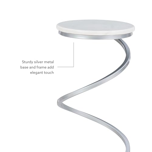 Powell Company Silver Spiral Metal Base with White Marble Top Drink Powell Nora Table