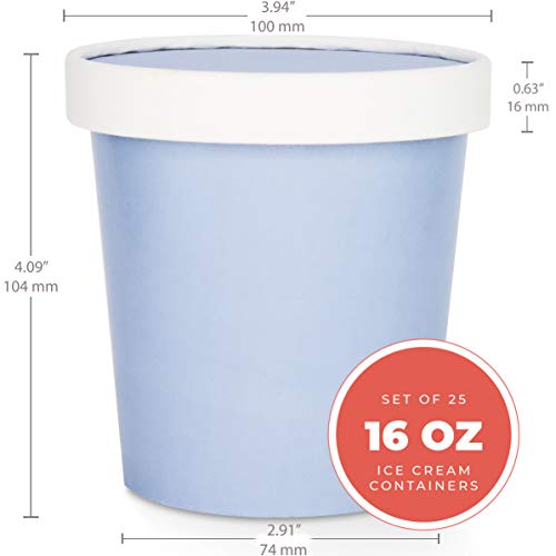 Glowcoast Ice Cream Containers With Lids - 16 oz Pint Disposable Ice Cream Storage Container for Homemade Icecream. Freezer-Safe Paper Tub with Lid Protect Frozen Desserts like Yoghurt (Blue, 25)