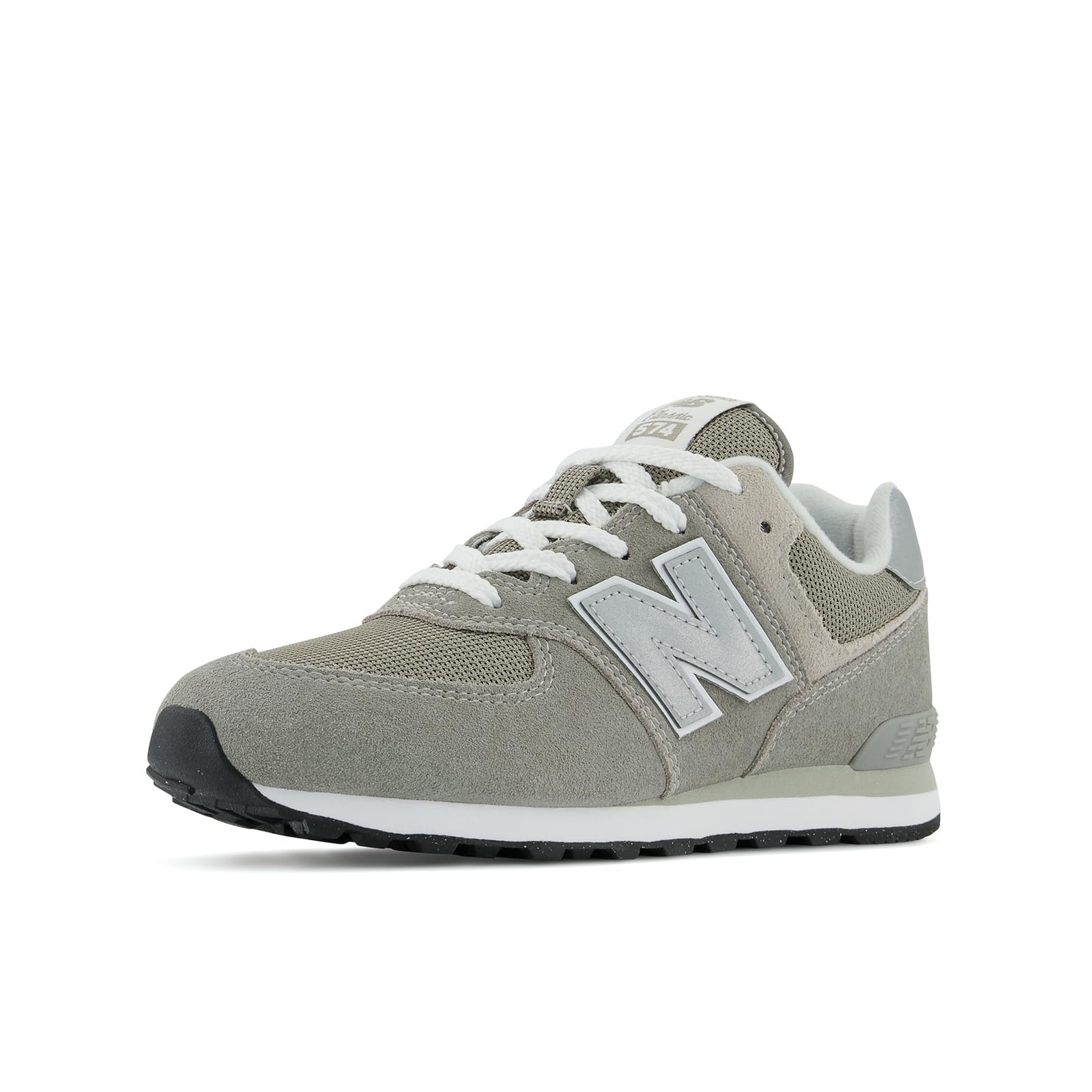 New Balance Boy's Kids 574 V1 70s Racing Lace-up Sneaker, Grey/White, 1 Little