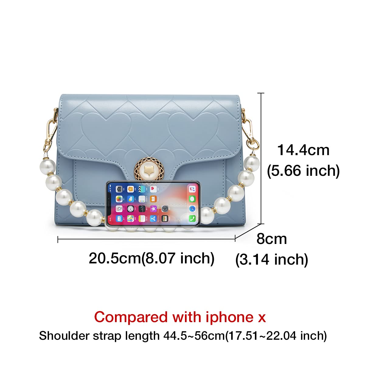Small Crossbody Bag for Women Cowhide Leather Shoulder Bag Anna Faux Pearl Chain Accessories for Mini Flap Top Handle Purse Trendy Handbag