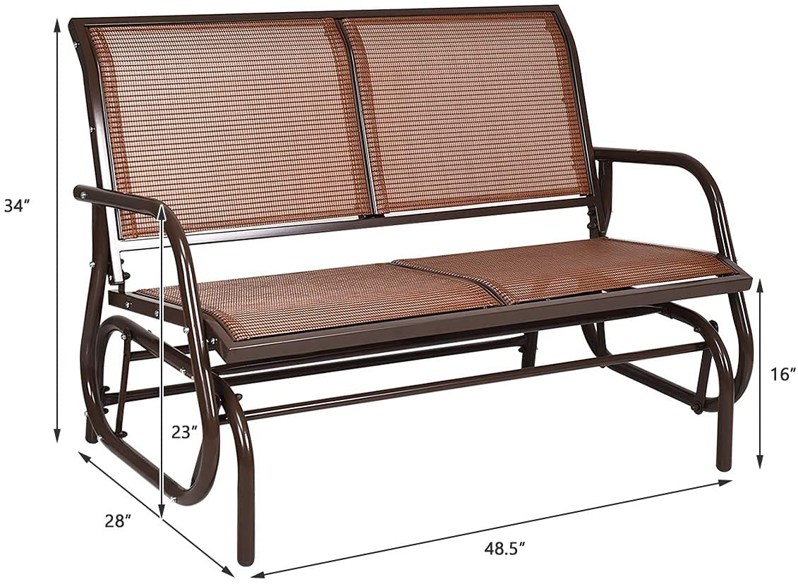 Generic BANGTANE Swing Glider for 2 People, Rocking Lounge Chair wMesh Fabric and Steel Frame, Patio Bench for Backyard, Garden, Poolside, Lawn, Indoor and Outdoor Use Brown