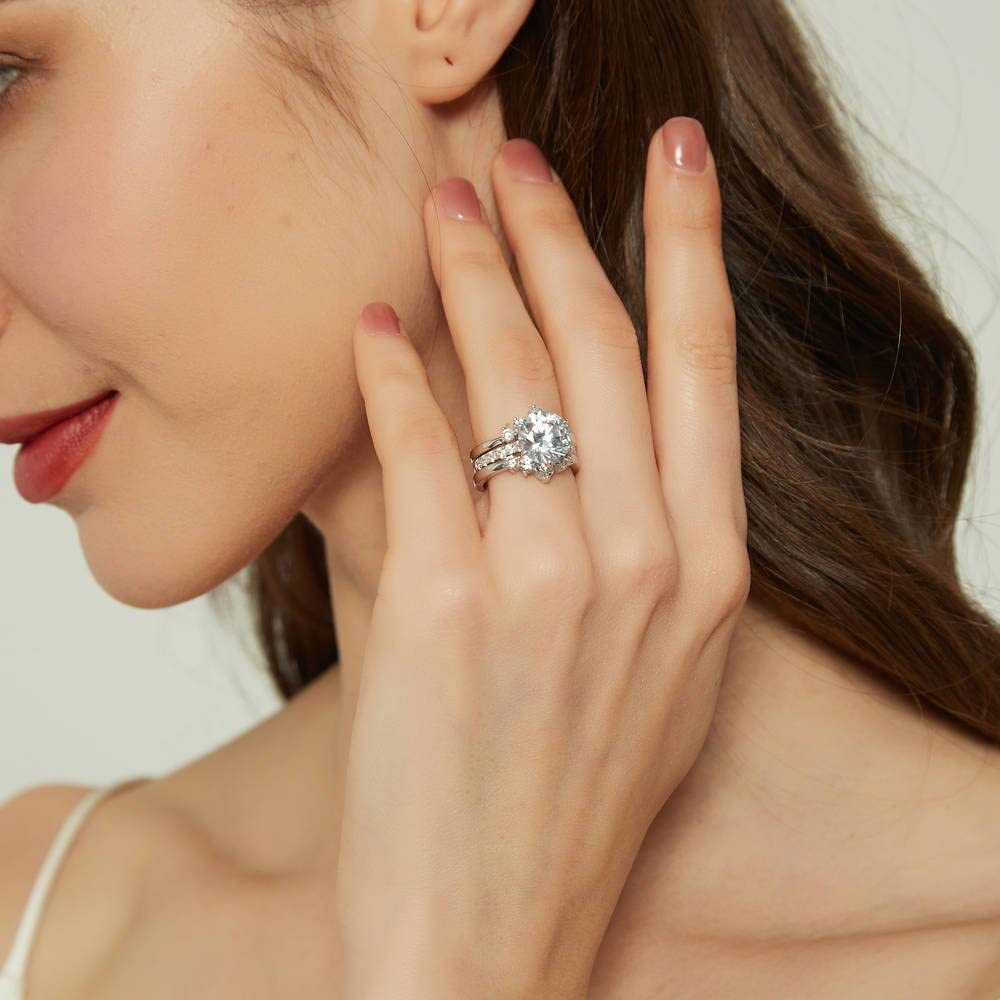 BERRICLE Sterling Silver 5-Stone Wedding Engagement Rings Cubic Zirconia CZ Solitaire Ring Set for Women, Rhodium Plated Size 5.5
