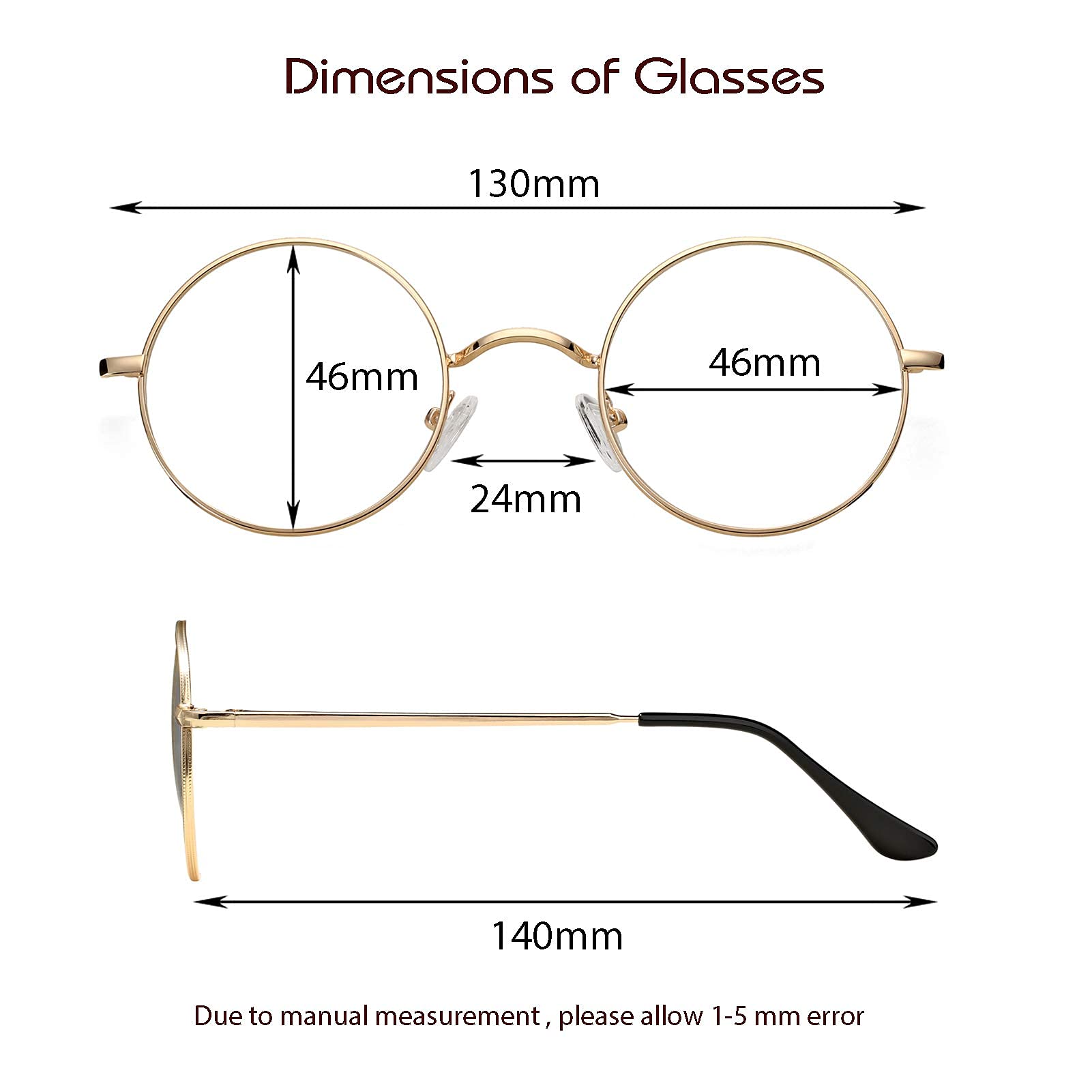 Braylenz 2 Pack Retro Small Round Glasses with Clear Lens, Unisex Style Hippie Eyeglasses Frame (Bronze + Black)