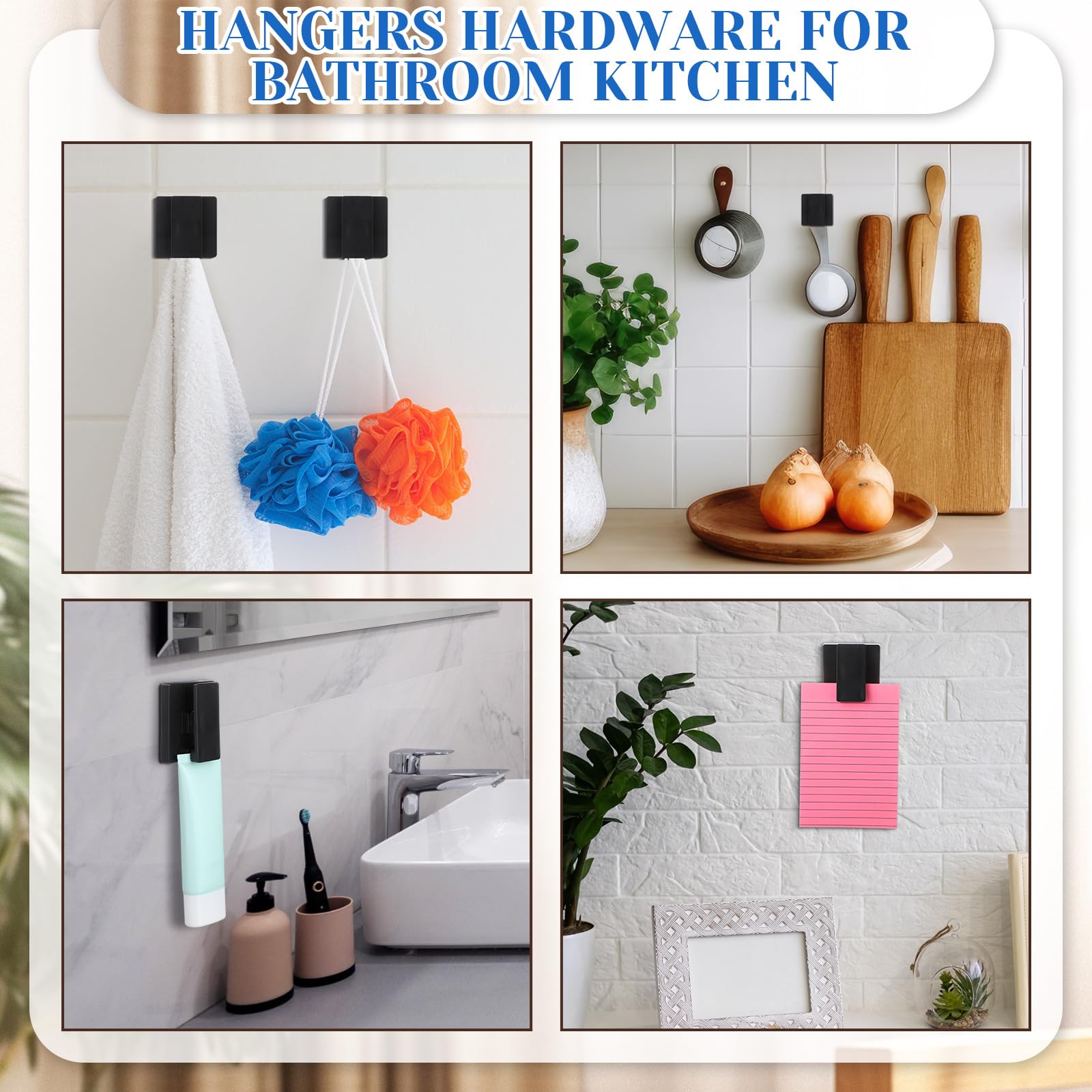 Briwooody 8 Pcs Large Self Adhesive Clips Spring Clip Hook Adhesive Wall Clips Anti Slip Hanging Clips No Drilling Adhesive Towel Holder Adjustable Spring 15 mm for Bathroom Kitchen Home Hotel (Black)