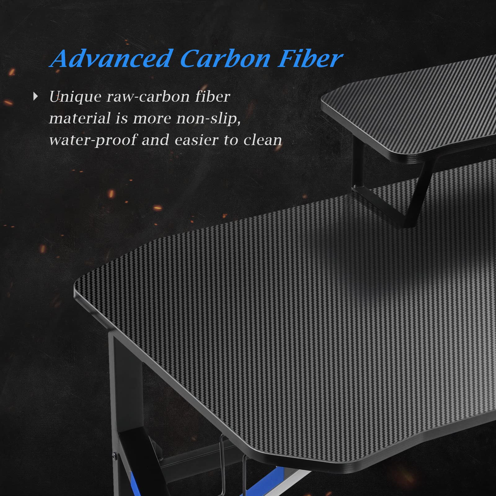 LUCKRACER Gaming Desk,39 Inch Gaming Table,K Shaped Computer Desk with Monitor Stand,Home Office Desk with Hook,CD/Gamepad Holder,Cup Holder and Speaker Holders Blue