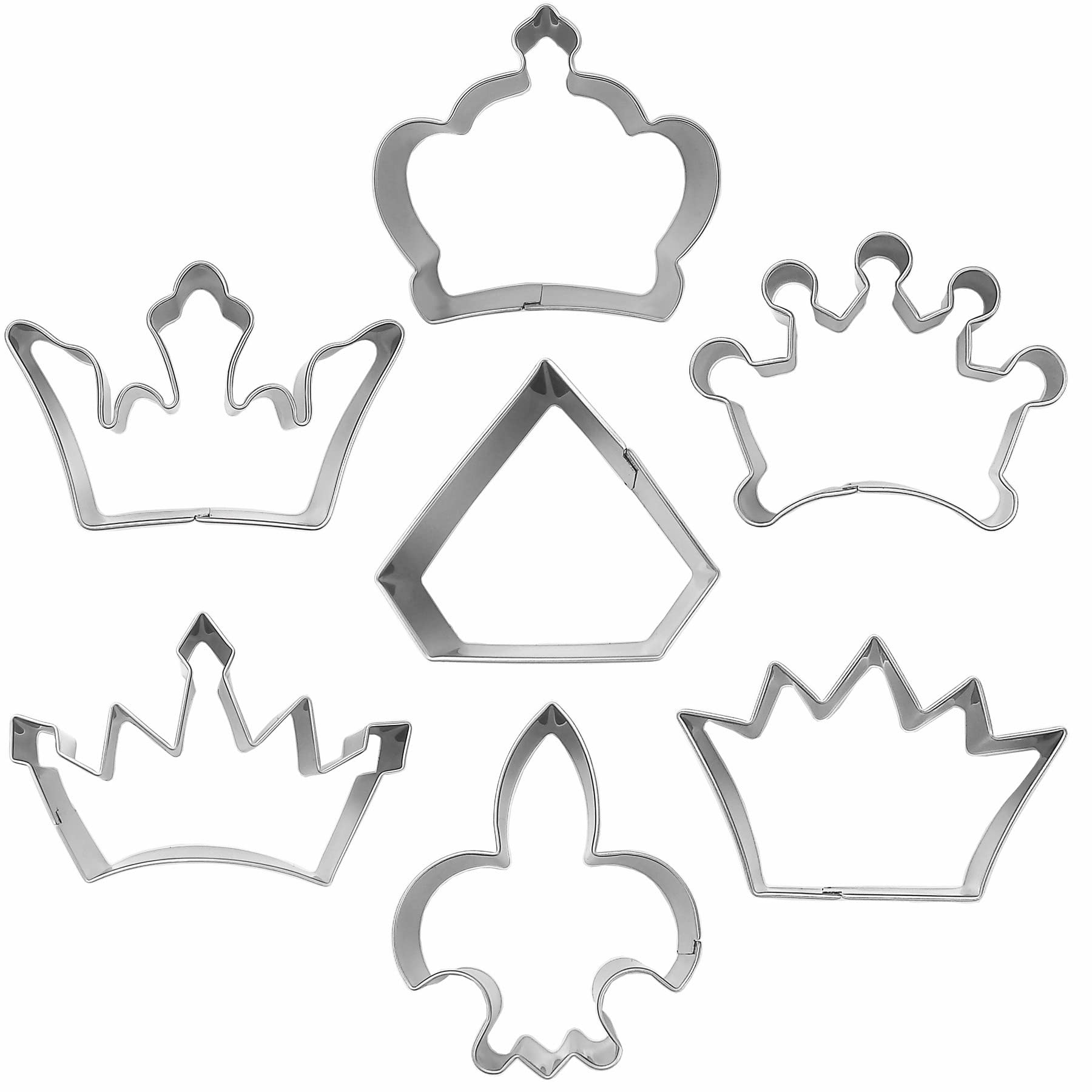 Crown Cookie Cutter Set of 7 pcs, Stainless Steel Princess Crown Series Fondant Cutters Baking Molds