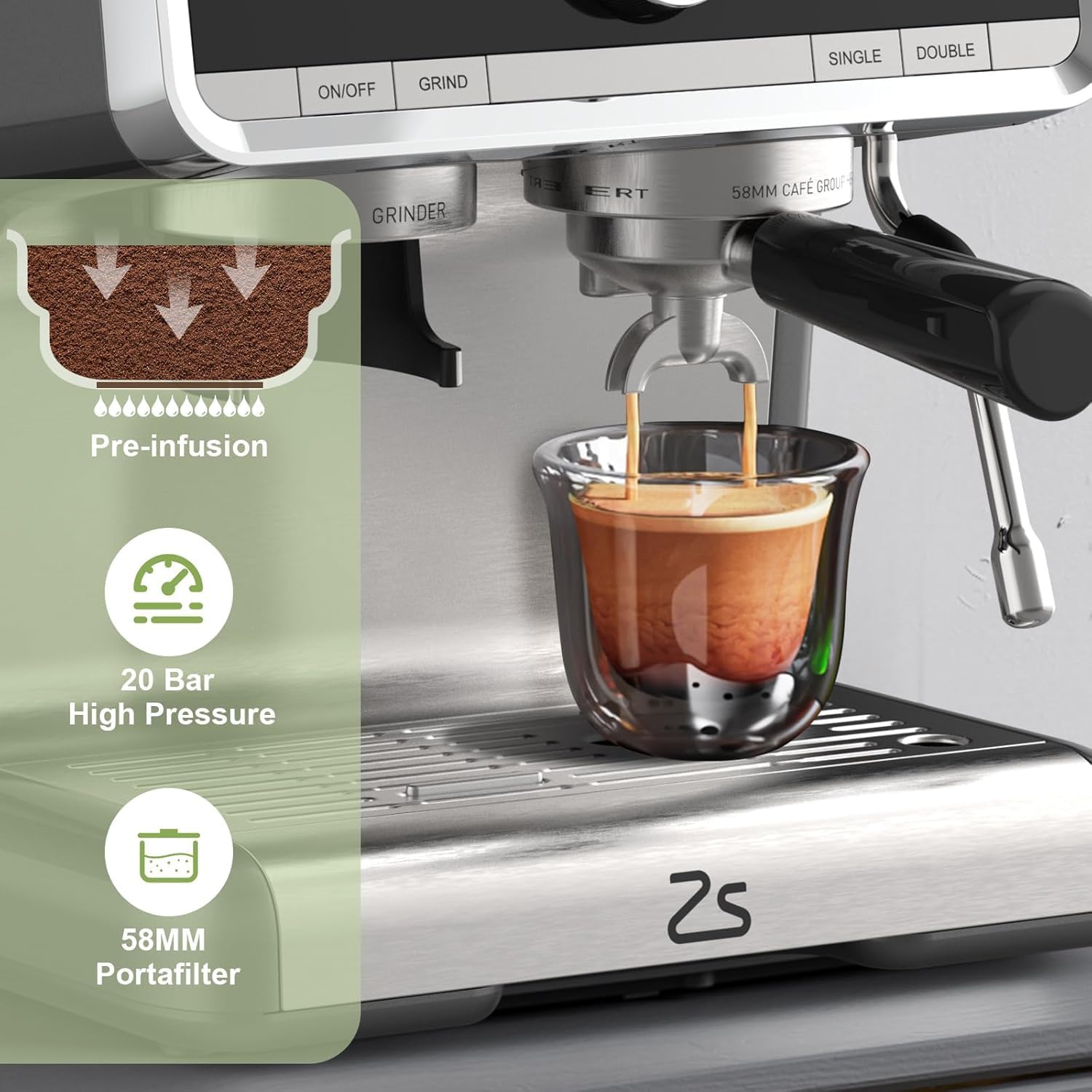 Expresso Coffee Machines With Grinder, Espresso Machine 20 Bar With 2.8 L Water Tank, Semi-Automatic Espresso Maker With Milk Frother Steamer Wand For Cappuccino, Latte, Macchiato