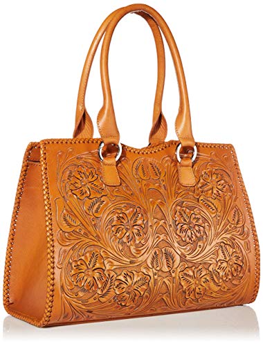 Mauzari Tooled Leather Shoulder Bag Tote for Women (Honey, Large)