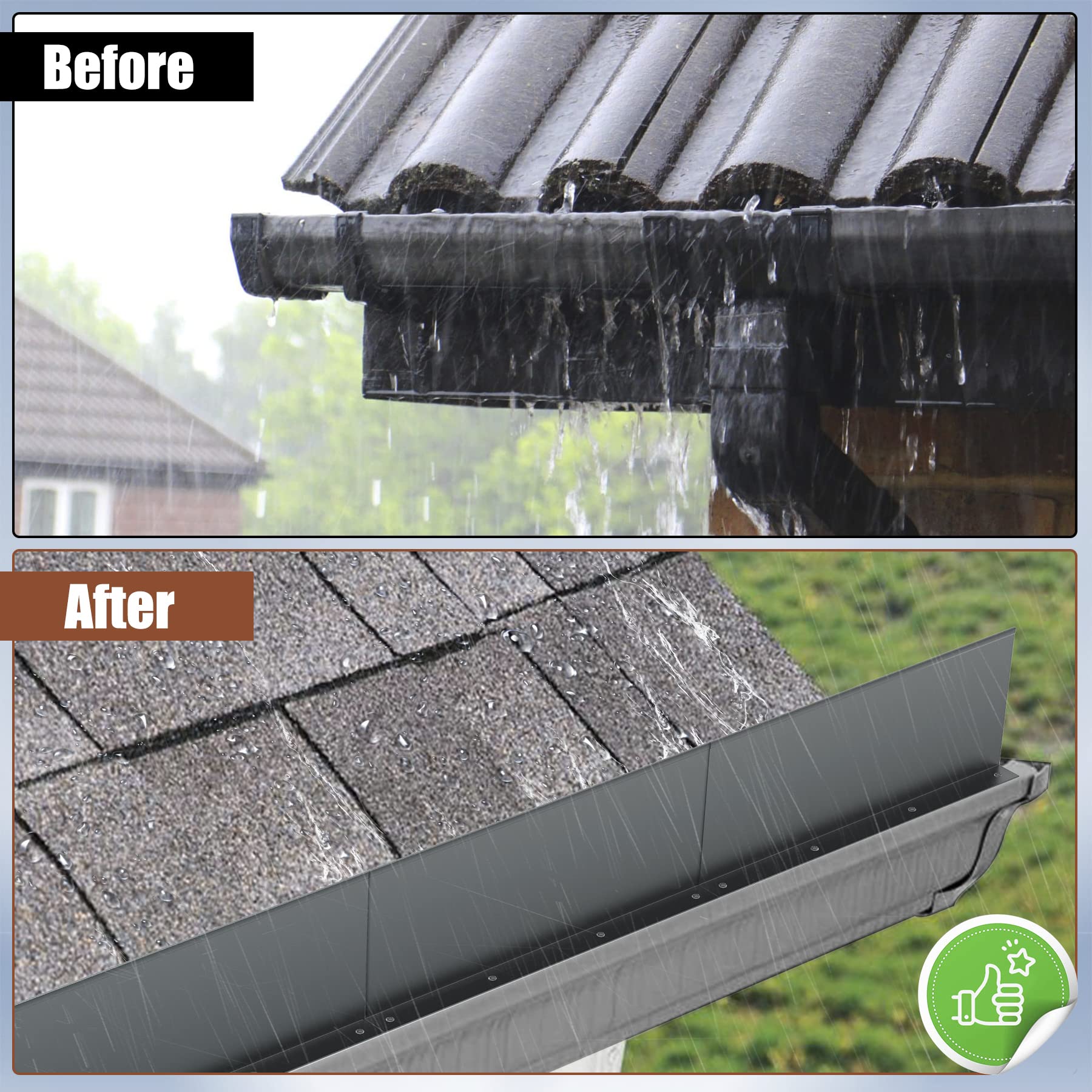 BJADE'S Gutter Valley Splash Guard,12 Pcs Aluminum Roof Valley Splash Shield Gutter Guard.for Straight,Flat Roofs,Corner,10 inch Each