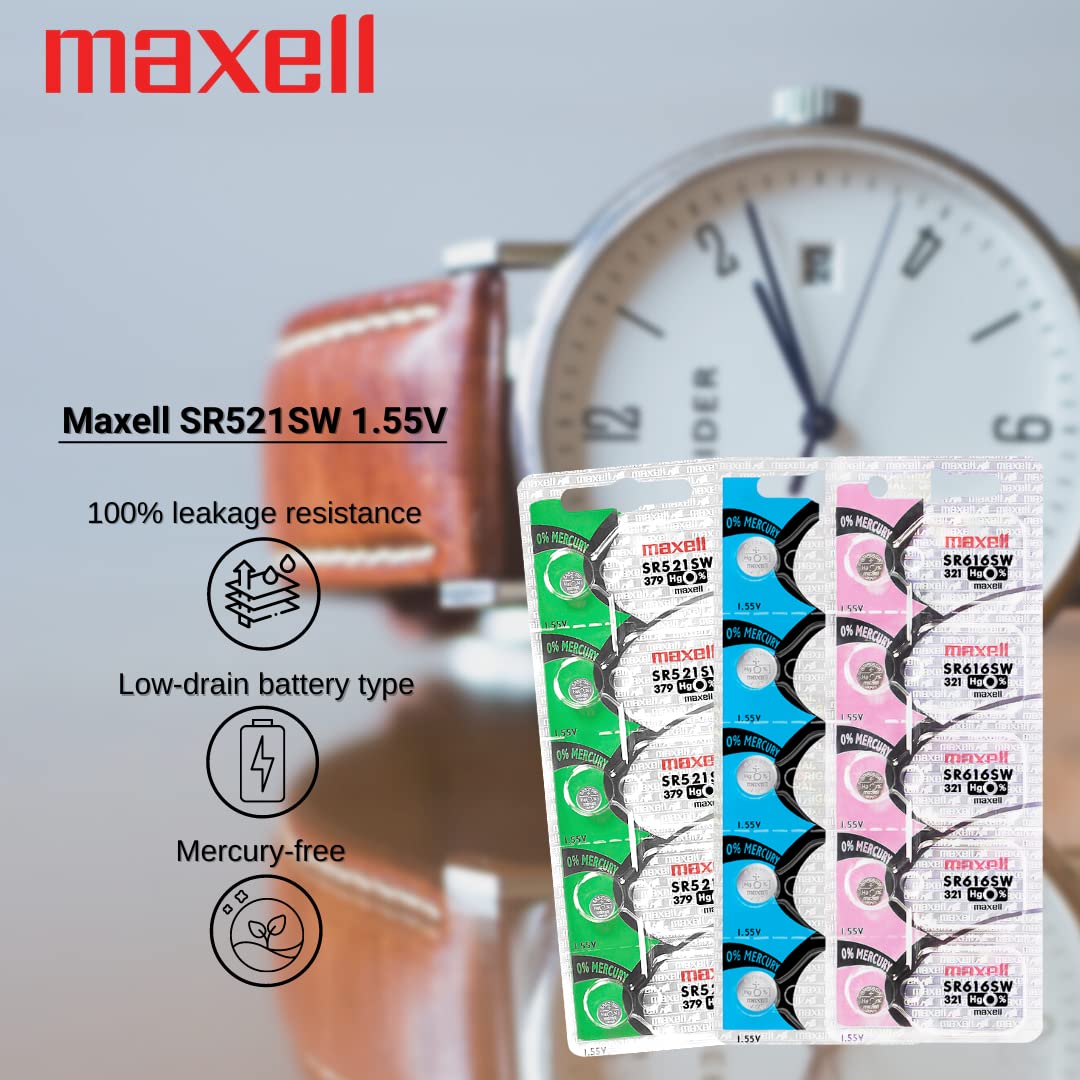 Maxell SR521SW 1.55V Silver Oxide Battery (5Pcs per Pack)