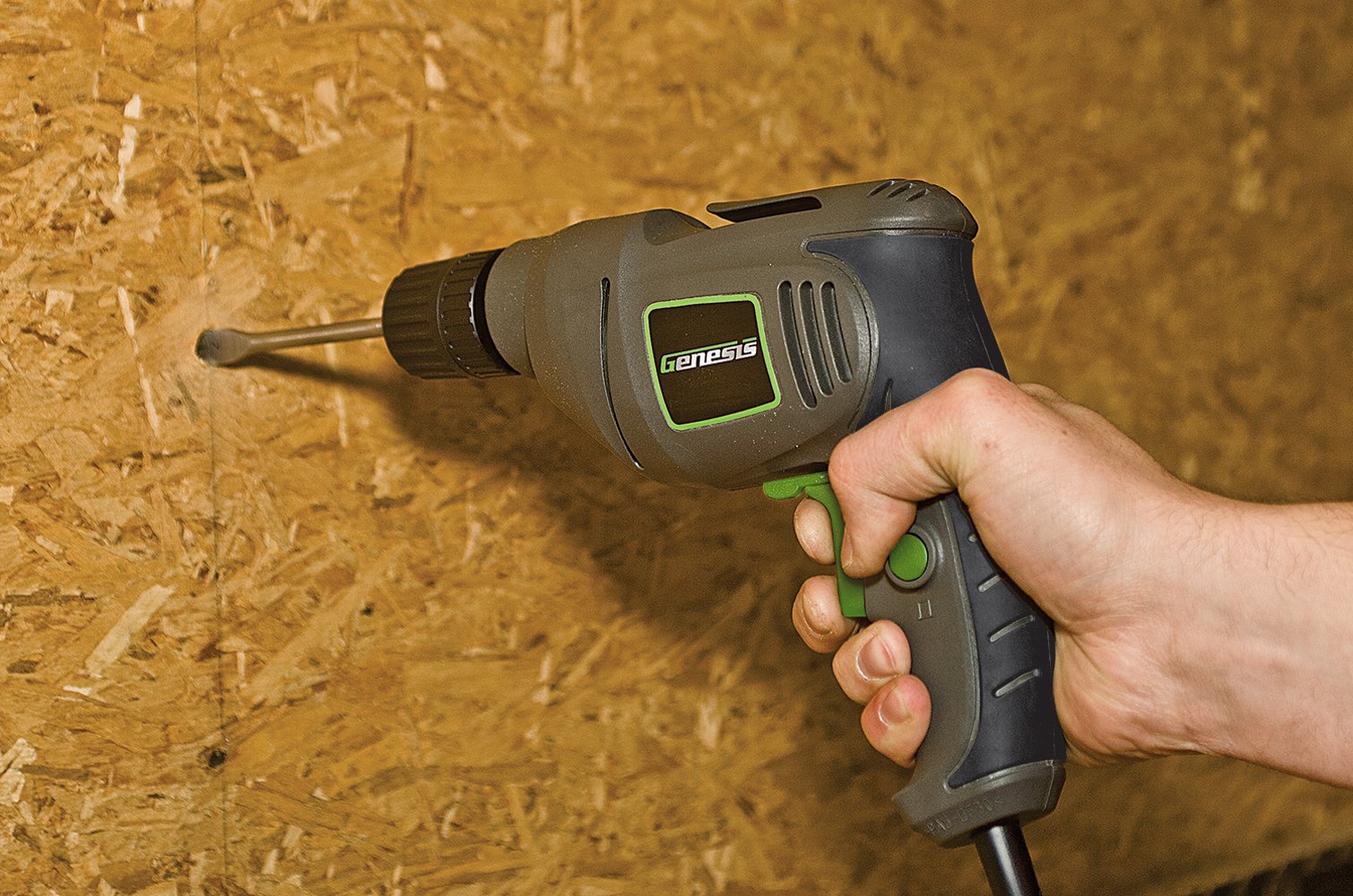 Genesis 4.2 Amp Corded Drill Variable Speed Reversible Electric with 3/8-Inch Keyless Chuck, Belt Clip, Rubberized Grip, Lock-On Button and 2 Year Warranty (GD38B)
