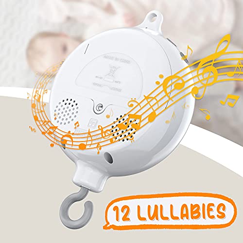 FEISIKE Crib Mobile Motor, Baby Music Box Spinner with 3 Modes(Turn & Music,Turn Only, Music Only) Volume Control,12 Lullabies,Portable Sound Machine,Auto-Off 30 Minutes, Battery Operated