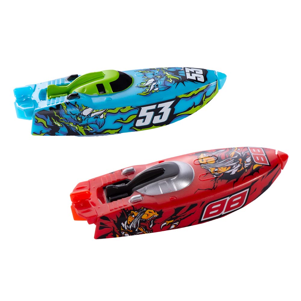Micro Boats Wave 3 Dino Racers Series 3 by ZURU (2 Pack) Fully Motorized, Self-Steering Micro Toy Boat 25306 Multicolor