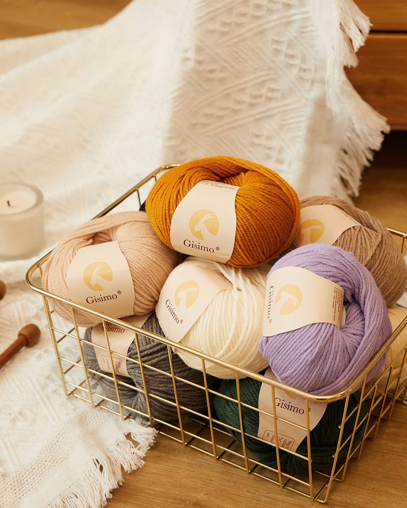 GISIMO 100% Merino Wool Yarn, 6-Ply Luxurious and Soft Yarn for Hand Knitting & Crocheting, 1.76 OZ/50g, 127 yds/116 Meters (Ivory, 1 Ball)