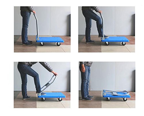 BJL-Hang Truck Trolley/Folding Trolley PVC Four-Wheeled Pull Truck Hand Truck Blue Flatbed Plastic Van Tool Cart Load 150KG OYO (Color : Blue)