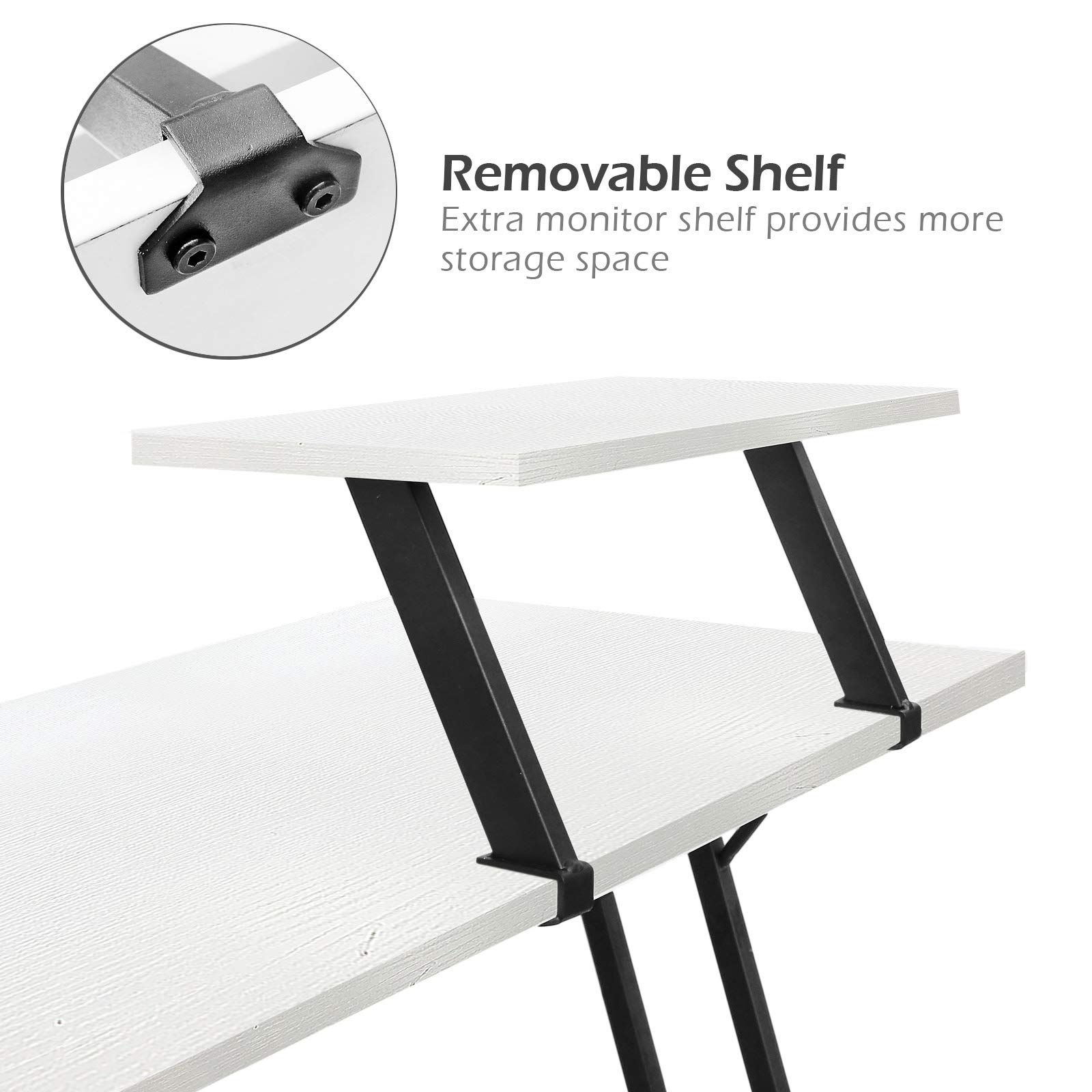 Lufeiya L Shaped Desk White Corner Computer Desks for Small Space Home Office Student Study Bedroom PC Work,51 Inch Modern L-Shaped Writing Table with Monitor Stand