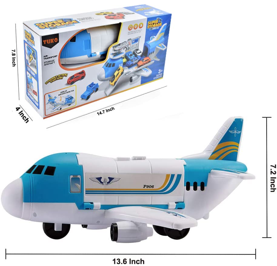 Tuko Transport Cargo Airplane Car Toy Play Set for 3+ Years Old Boys and Girls(Blue)