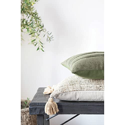 Creative Co-Op Woven Cotton Blend Lumbar Tassels and Chambray Back Pillow, 24" L x 14" W x 2" H, Multicolor