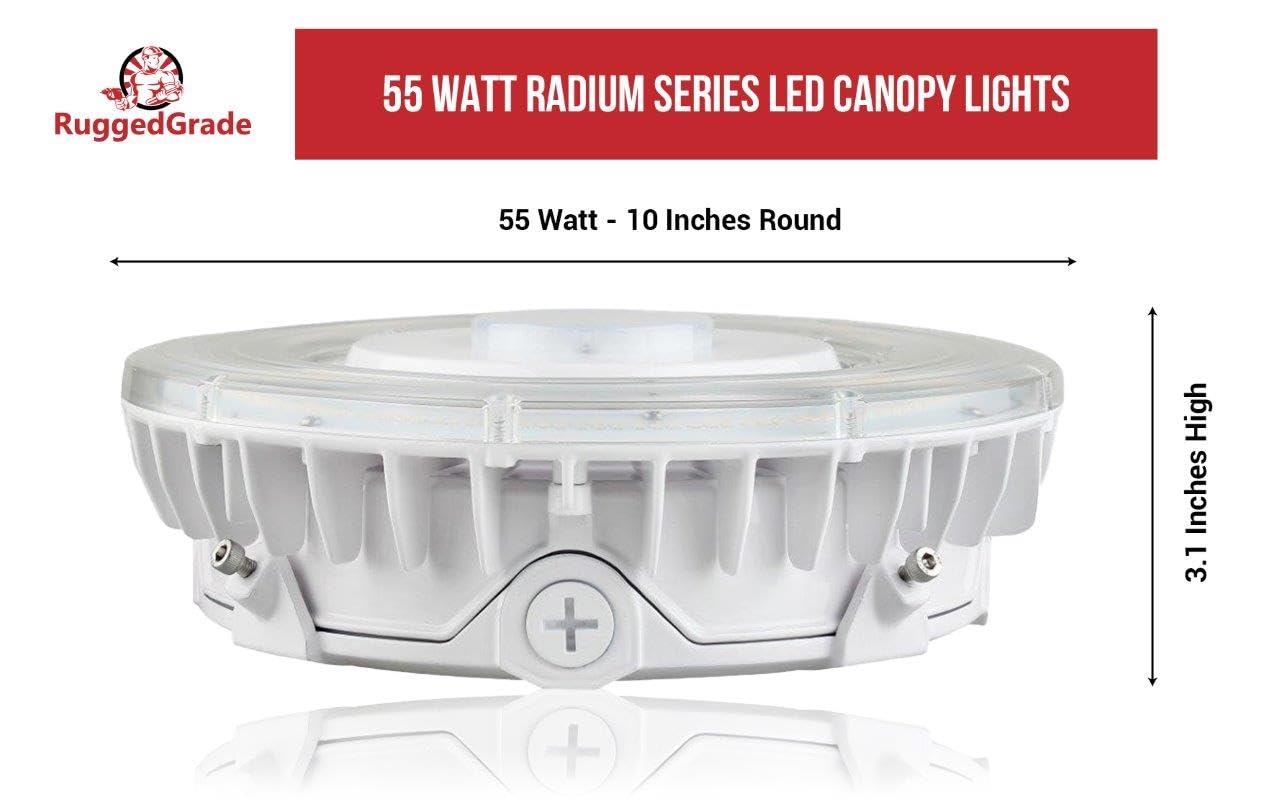 RuggedGrade Color Selectable 30K/40K/50K - Radium II Series - 8,200 Lumens - 55 Watt - LED Canopy Light - White Housing - DLC Premium 5.1