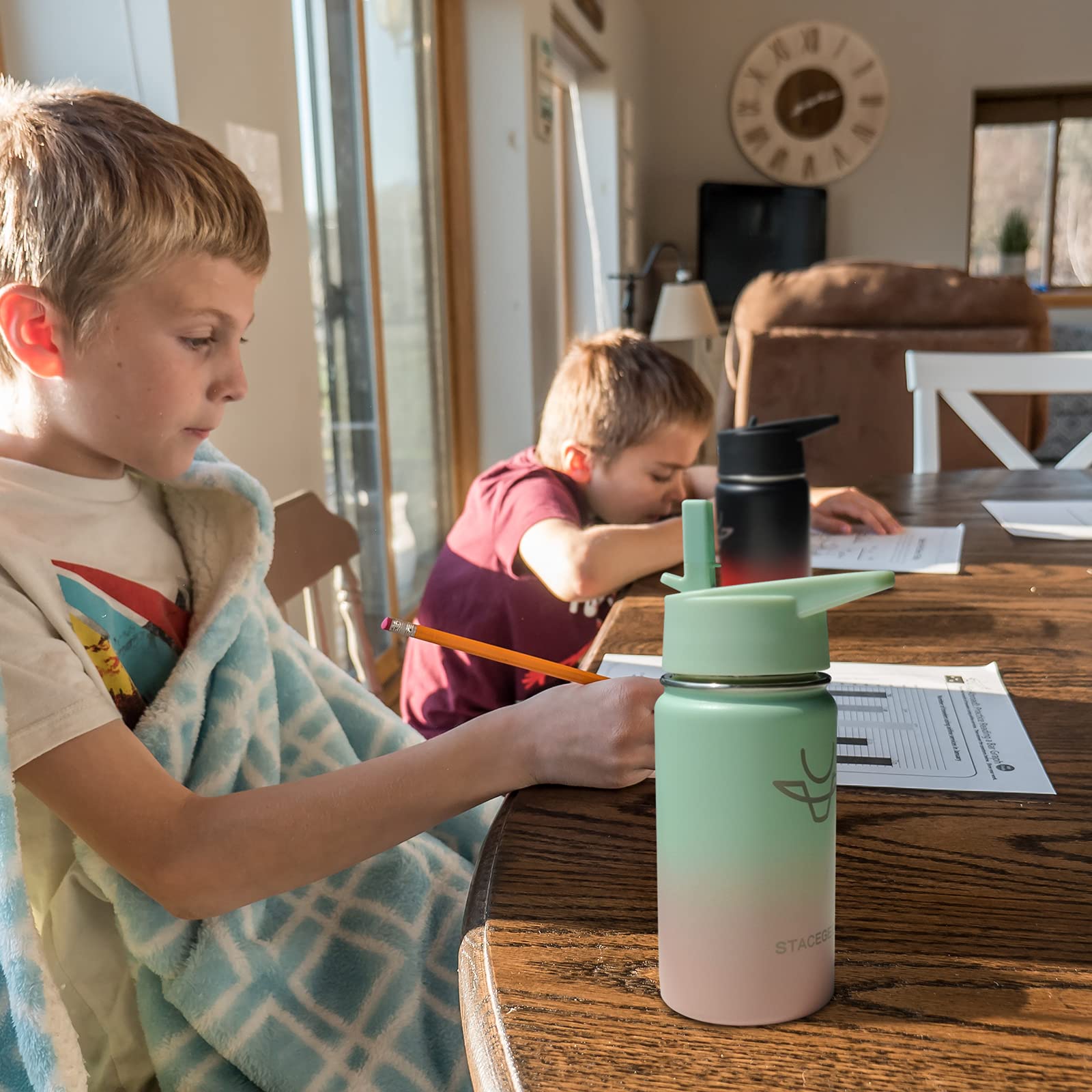 STACEGEELE Insulated Vacuum Water Bottle with Spout Lid & Screw on Top | Stainless Steel Flask For Kids Leak Proof Lightweight Eco Friendly 18oz / 24oz / 32 oz / 40oz (Mint Julep, 12OZ)