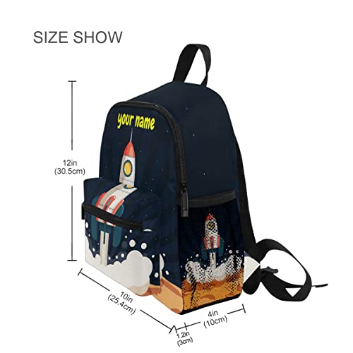 Glaphy Custom Kid's Name Backpack, Cartoon Rocket Toddler Backpack for Daycare Travel, Personalized Name Preschool Bookbags for Boys Girls