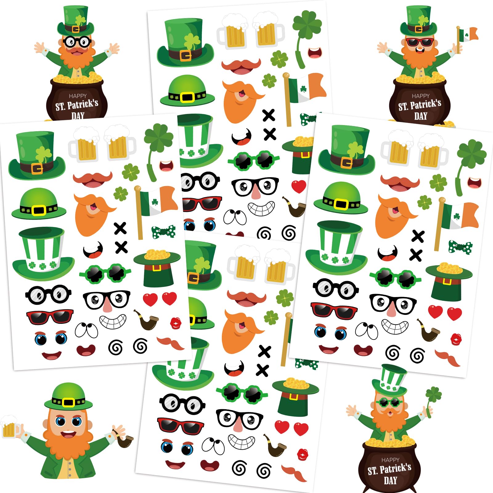 SICOHOME St. Patrick's Day Craft Sticker for Kids 12pcs Make Your Own Leprechaun Face Stickers St. Patricks' Day Party Game Activities for Kids Party Supplies Classroom Activities