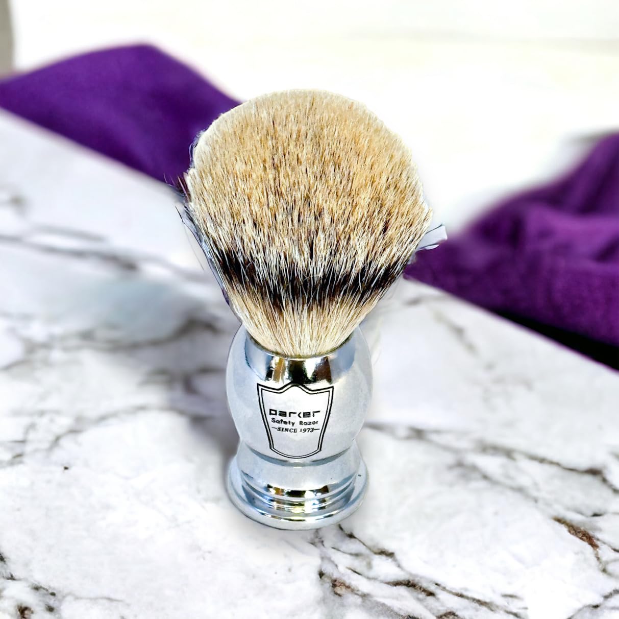 Parker 100% Silvertip Badger Bristle Shaving Brush-Chrome Handle with 3-Band-Silvertip Badger Hair Bristles - Extra Dense and Soft Bristles -Parker Shaving Brush Stand Included