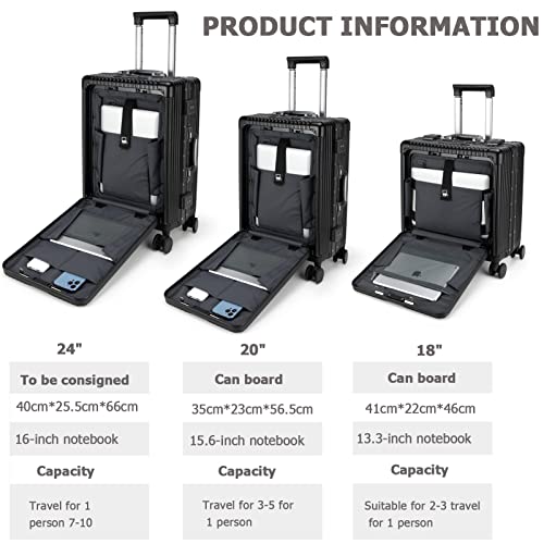 feilario Aluminium Frame Hardside Expandable Spinner Wheel Luggage, Built-In TSA lock Carry on Suitcase, with Cup Holder & Phone Holder - - in 18in/20in/24in Sizes